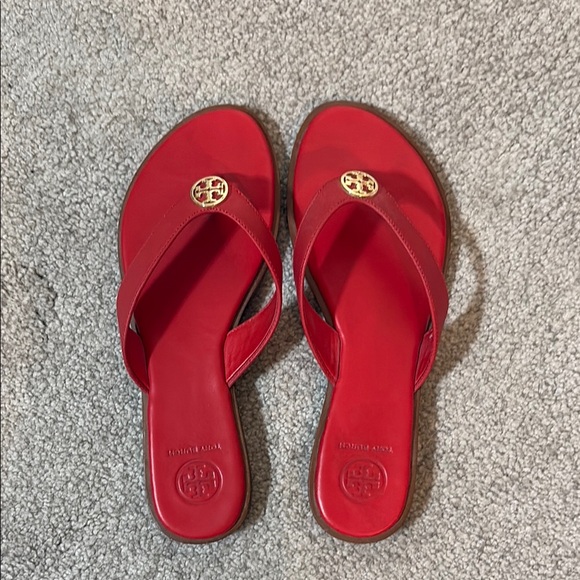 Tory Burch | Shoes | Tory Burch Red Sandals With Gold Logo Medallion ...